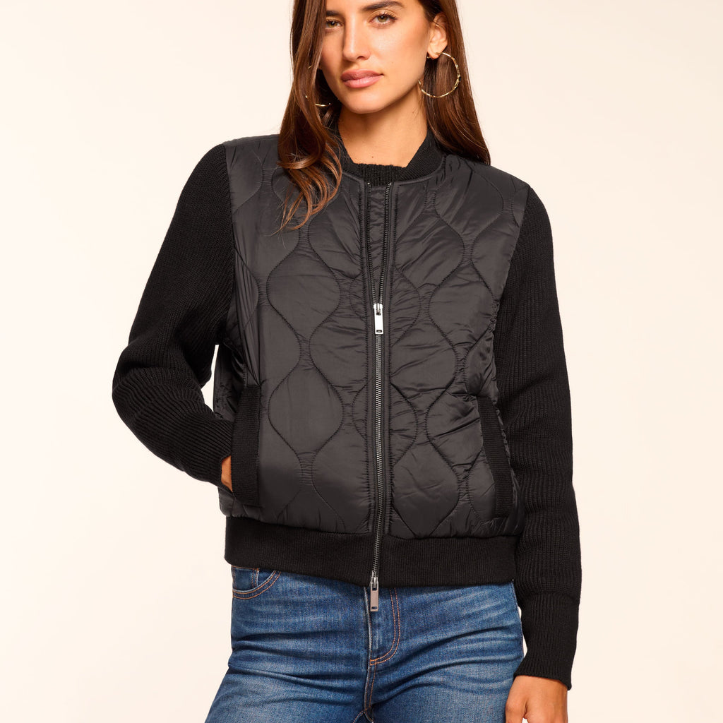 Miranda Combo Puffer Jacket in black | Ramy Brook