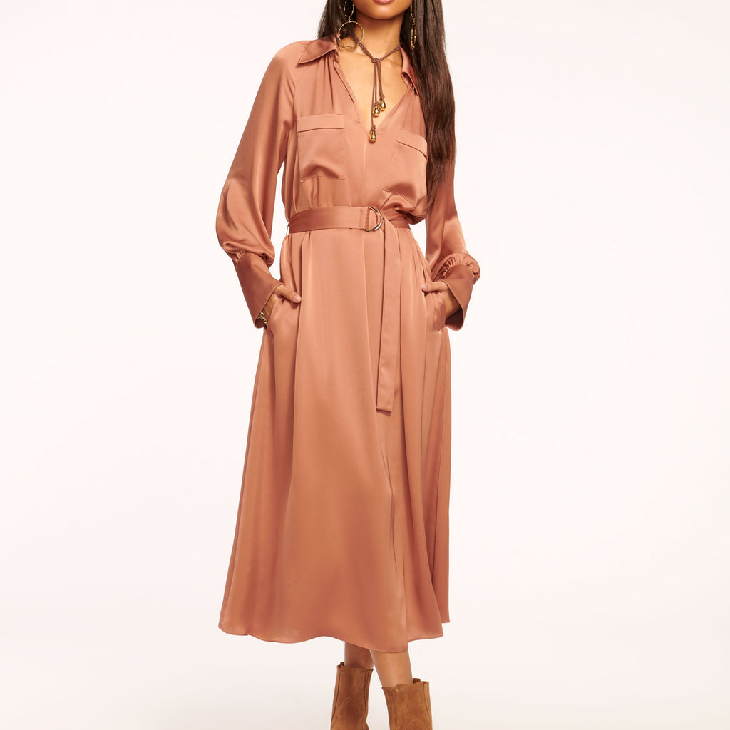 Cecilia Belted Midi Dress in navy | Ramy Brook