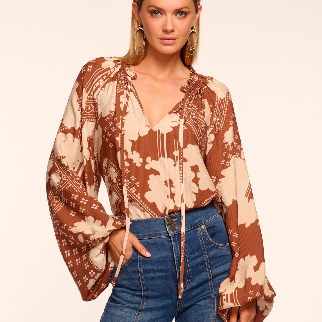 Aaron V-Neck Long Sleeve Blouse in amber floral | Ramy Brook