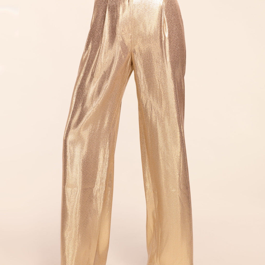 Izzy Silk Lamé Wide Leg Pant in gold | Ramy Brook