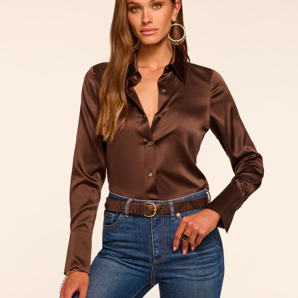Victoria Silk Button Down Blouse in black | Ramy Brook