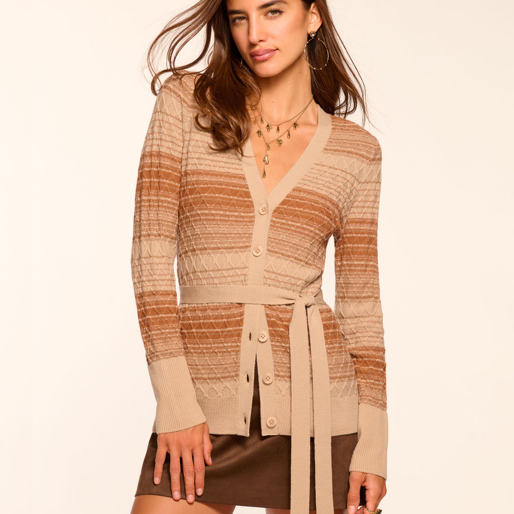 Michelle Cable Knit Cardigan Sweater in coffee cable | Ramy Brook