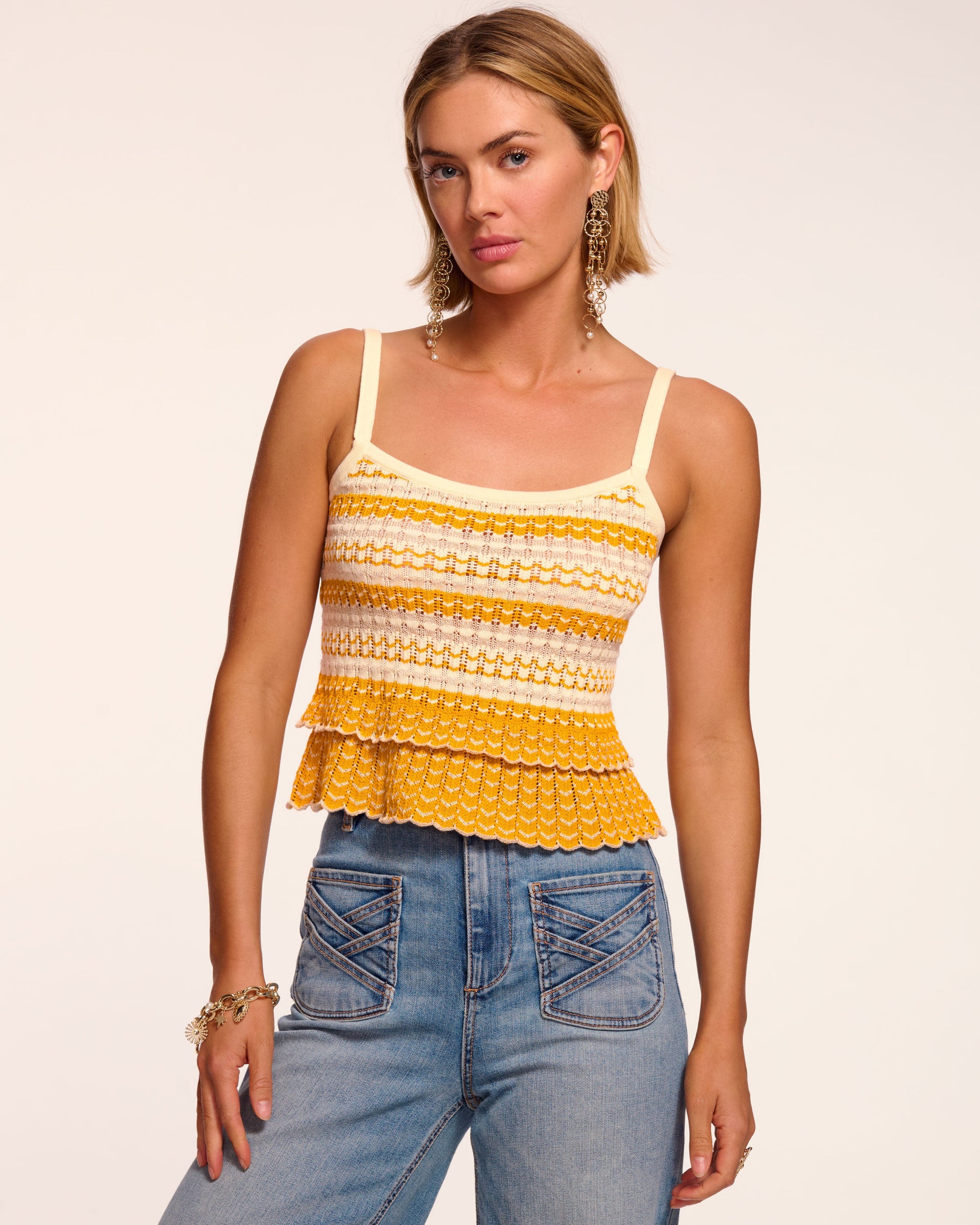 Alina Knit Sleeveless Top in marigold stripe | Ramy Brook